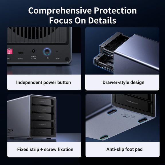 5-Bay Hard Drive Enclosure - 100TB RAID USB-C Docking Station | UGREEN US