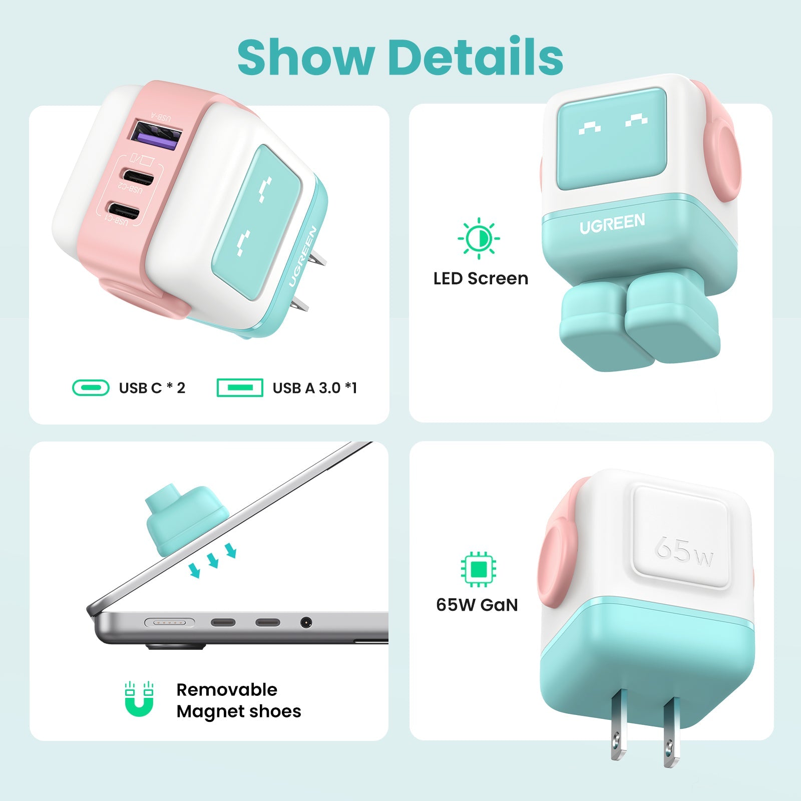 UGREEN Uno 65W iphone Charger - Robot Face Display | UGREEN US