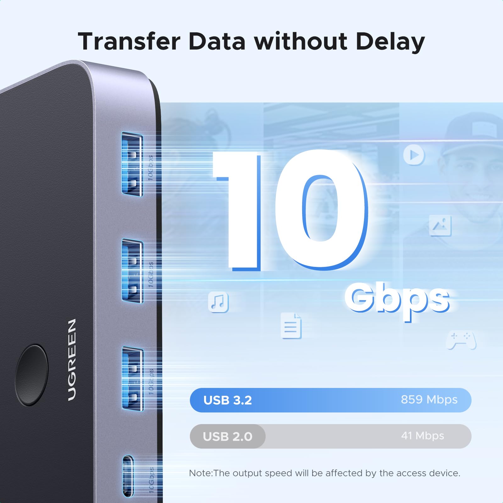 UGREEN USB C Switch - 2-Port, 4 x USB 3.2, 10Gbps Data