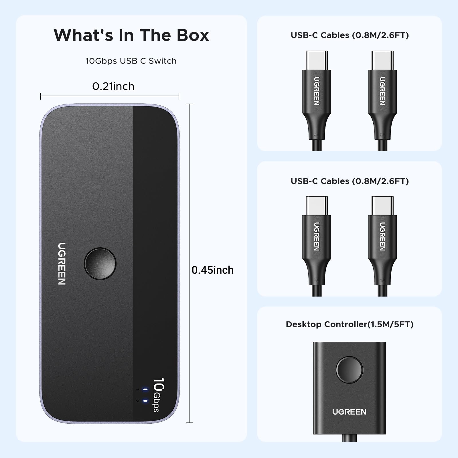 UGREEN USB C Switch - 2-Port, 4 x USB 3.2, 10Gbps Data