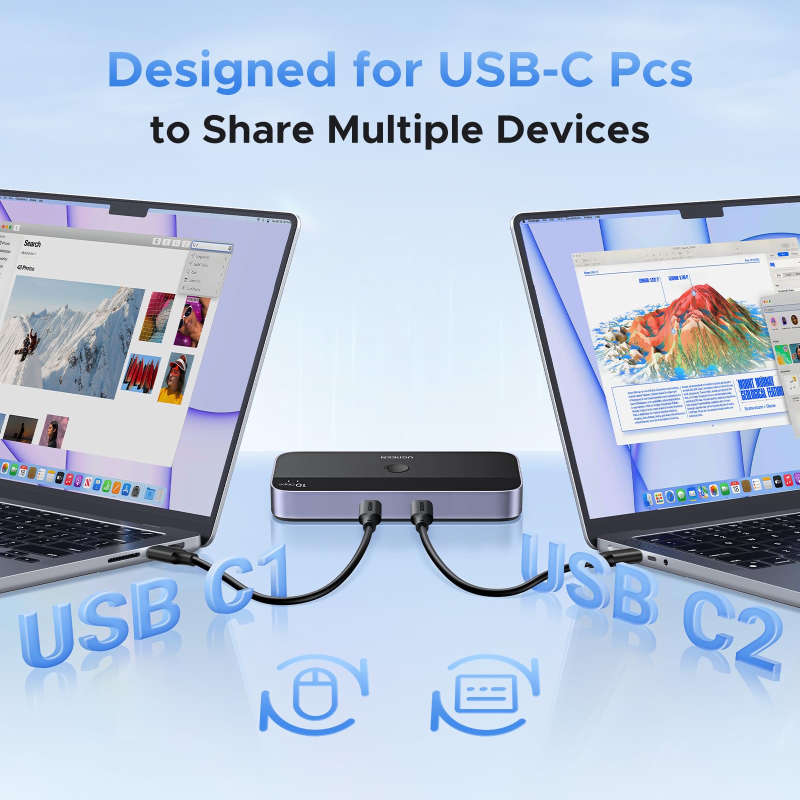 UGREEN USB C Switch - 2-Port, 4 x USB 3.2, 10Gbps Data